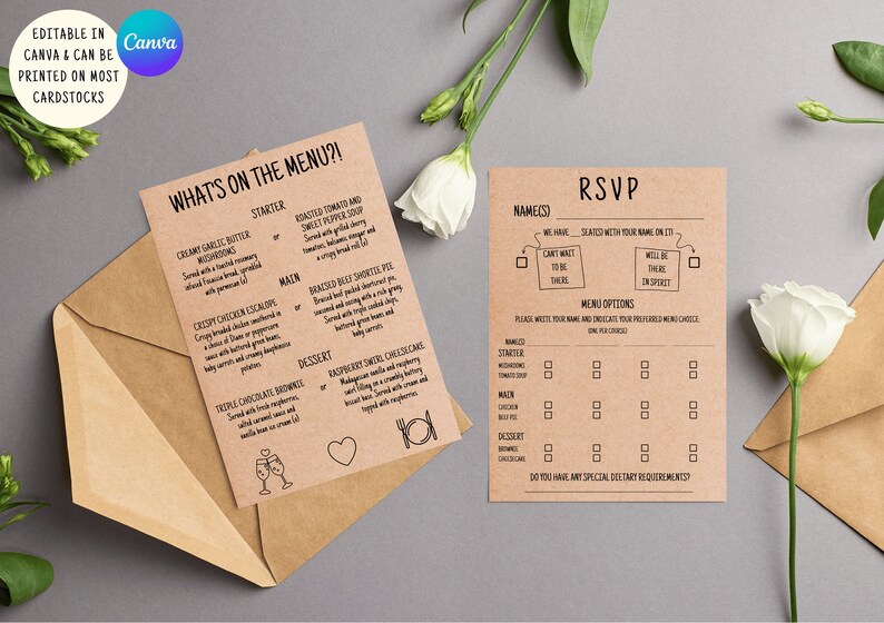 Flowchart Wedding Invitation Set RSVP Menu & Details A5 Canva Template ...