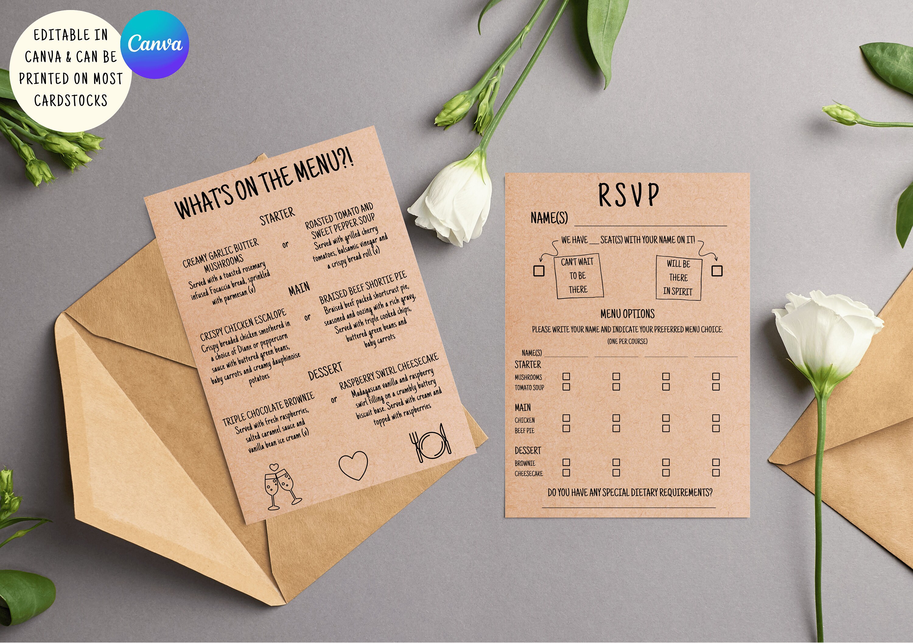 Flowchart Wedding Invitation Set RSVP Menu & Details A5 Canva Template ...