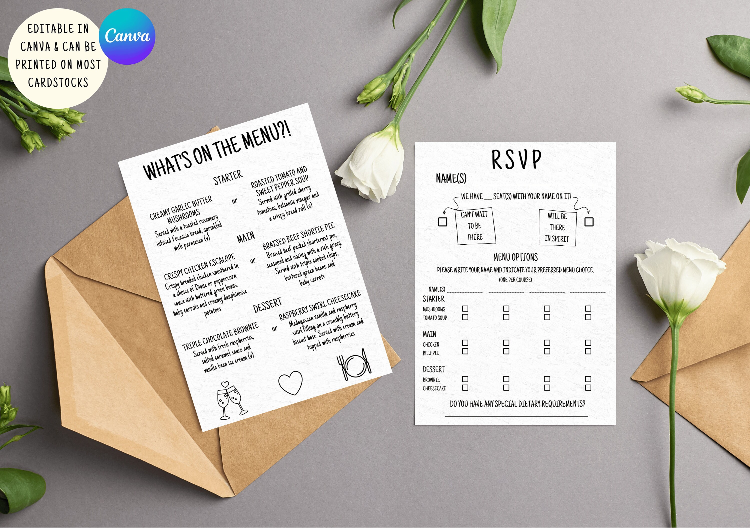 Flowchart Wedding Invitation Set RSVP Menu & Details A5 Canva Template ...