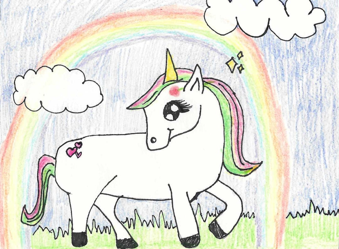 Unicorn and Rainbow Colored Pencil Drawing - Etsy