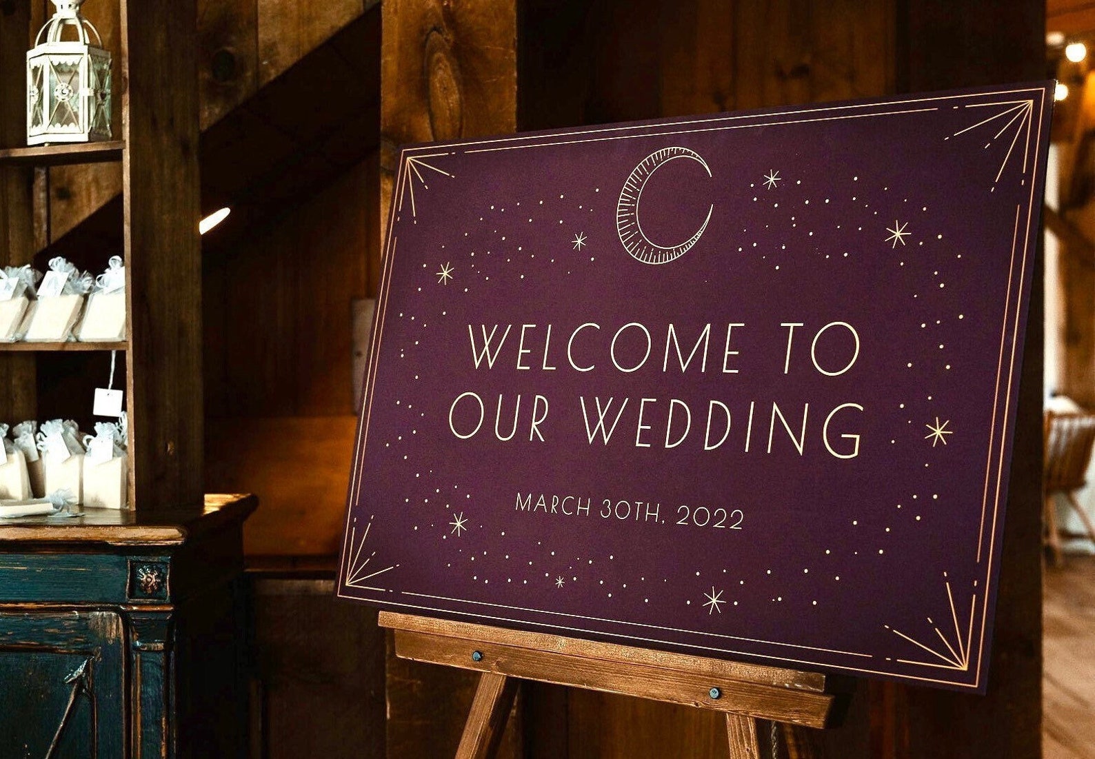 Vintage Celestial Wedding Welcome Sign Template, Moon and Stars, Art ...