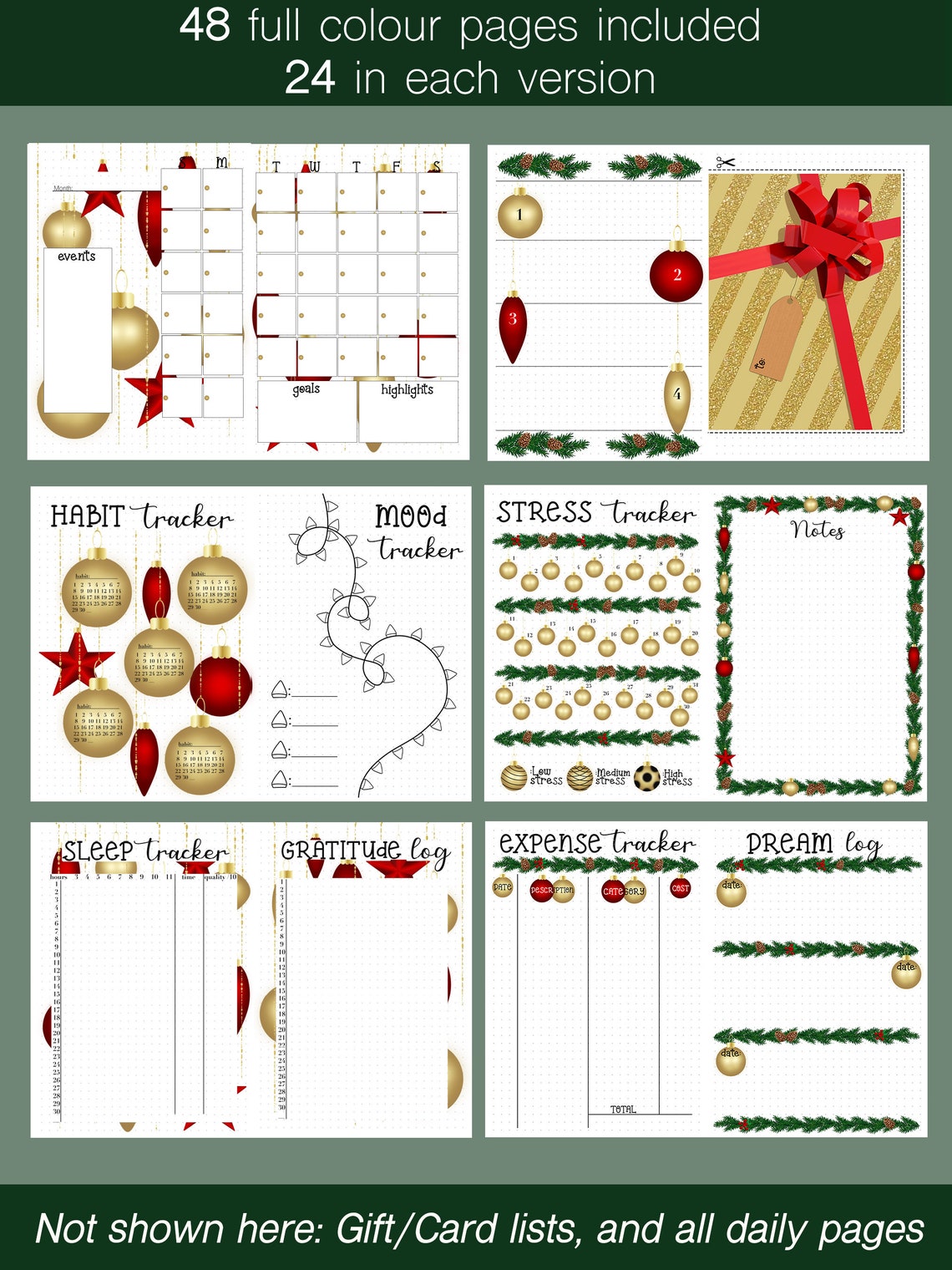 Bullet Point Journal Set, Printable PDF, Christmas Kit, Digital Use ...