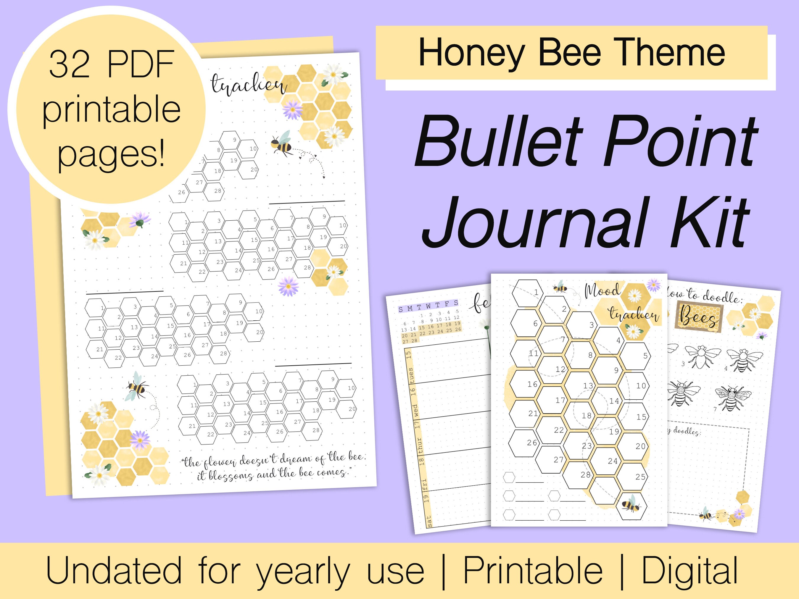 Bullet Point Journal Set for Honey Bee Lovers, Bumble Bee Themed ...