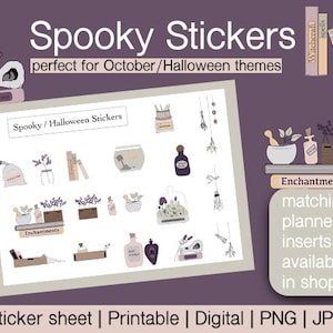 Spooky Theme Printable Sticker Sheet, Digital and Printable Stickers ...