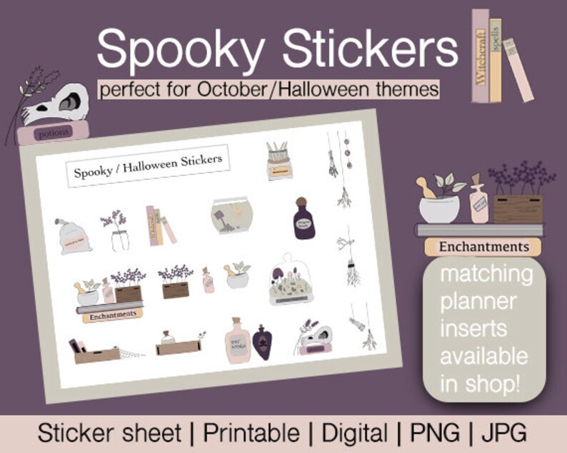 Spooky Theme Printable Sticker Sheet, Digital and Printable Stickers ...
