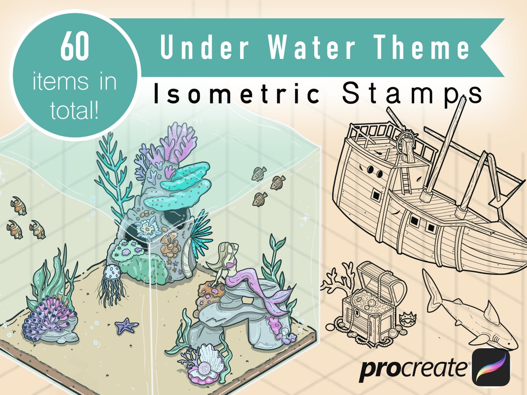 Isometric Procreate Stamps, Underwater Theme, Fish Tank Brushes ...