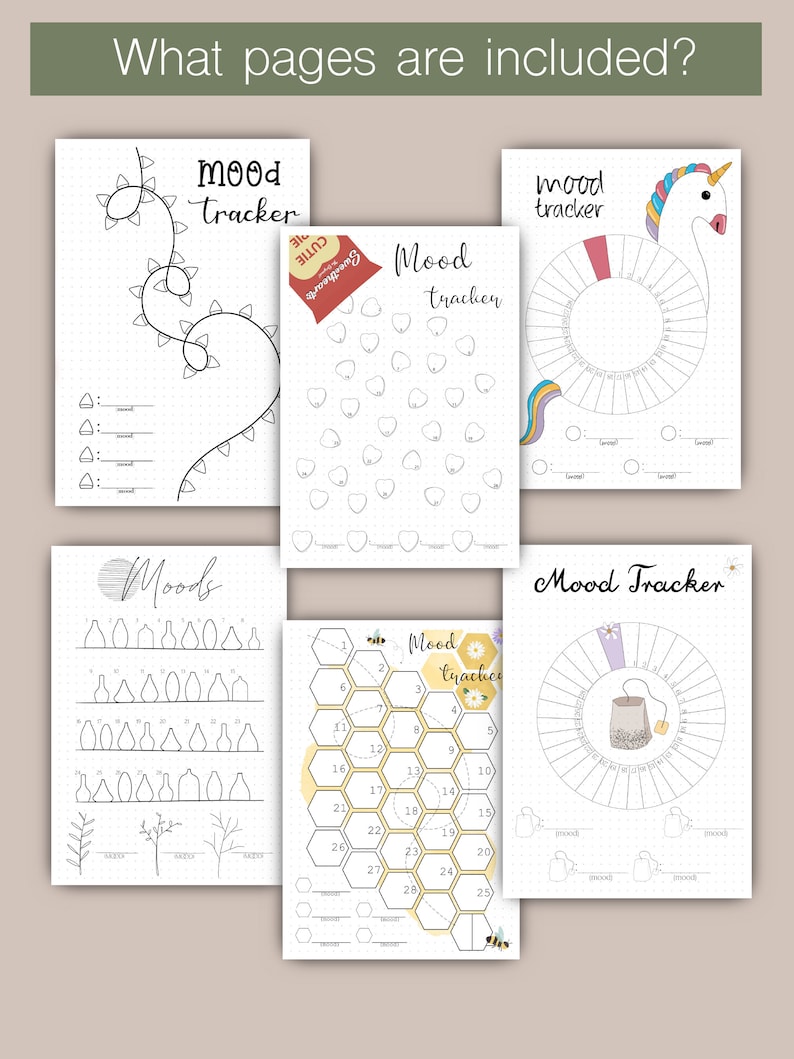 Mood Tracker Bundle Pack Printable, Mood Chart for Bullet Point Journal ...