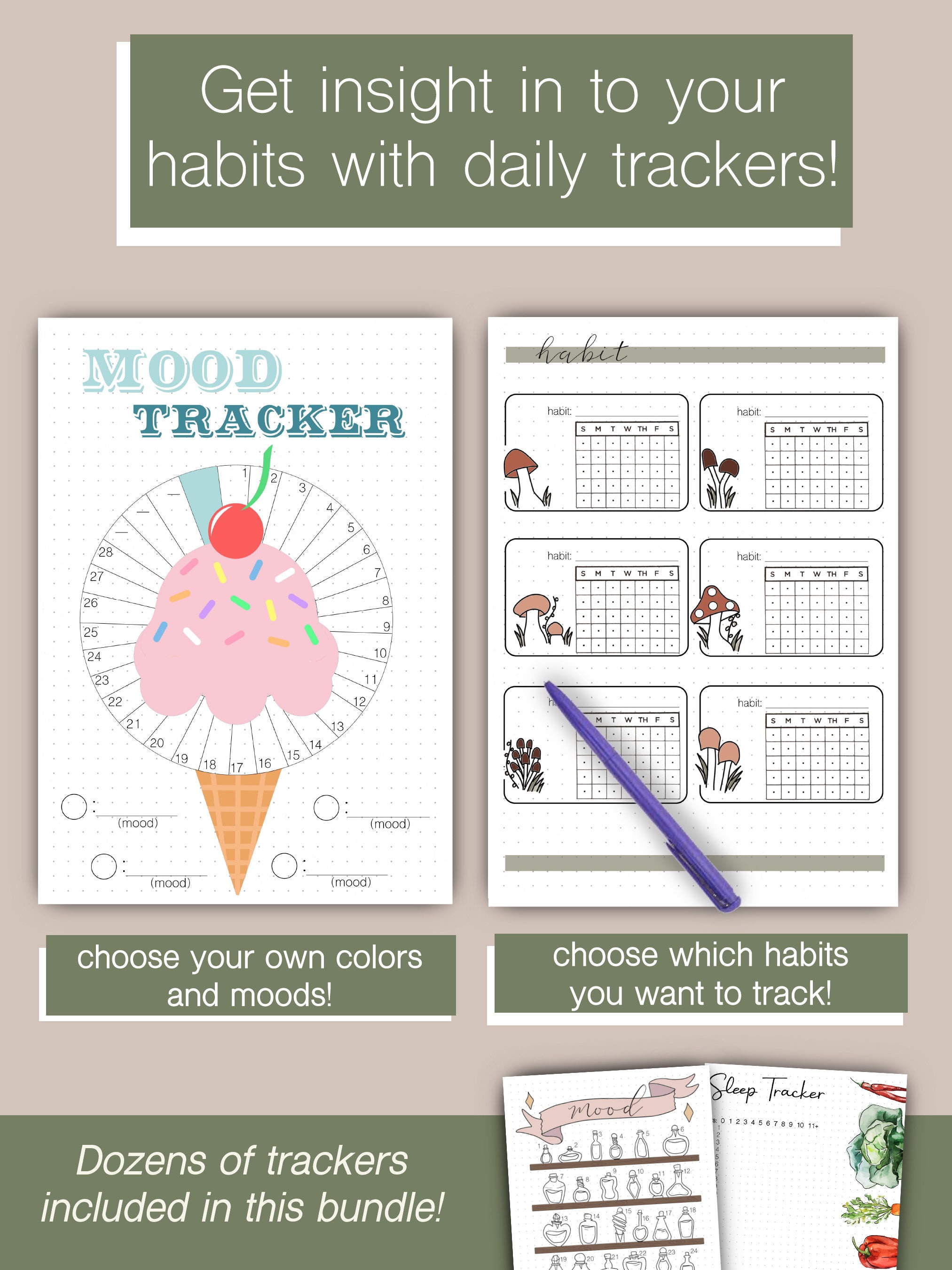 12 Month Bullet Point Journal Set, Full Year of Planner Templates ...