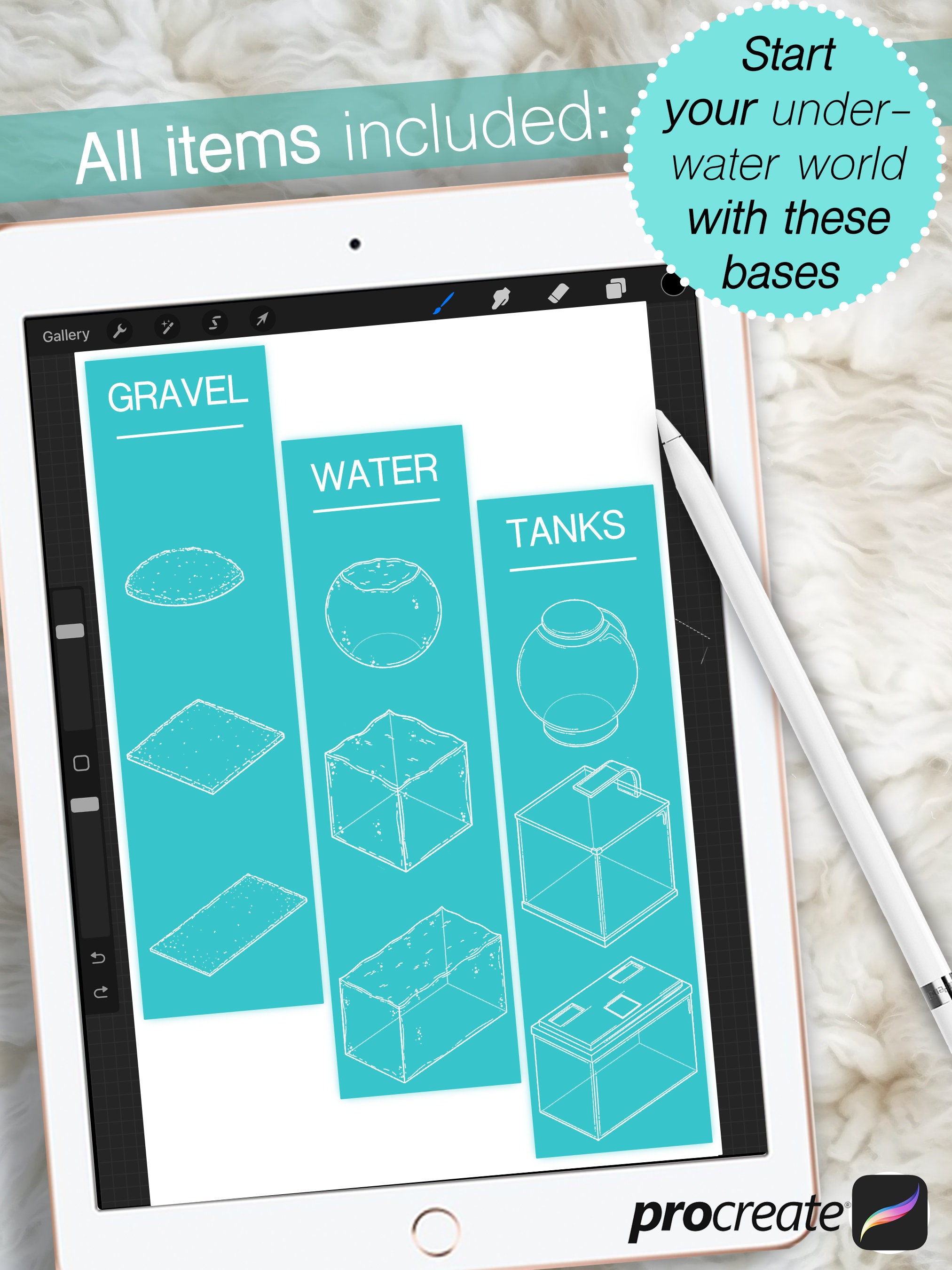 Isometric Procreate Stamps, Underwater Theme, Fish Tank Brushes ...