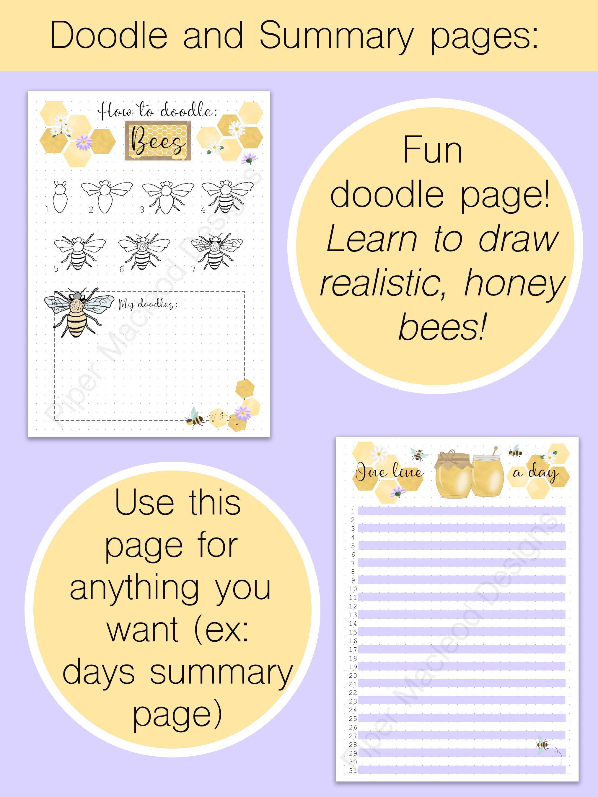 Bullet Point Journal Set for Honey Bee Lovers, Bumble Bee Themed ...