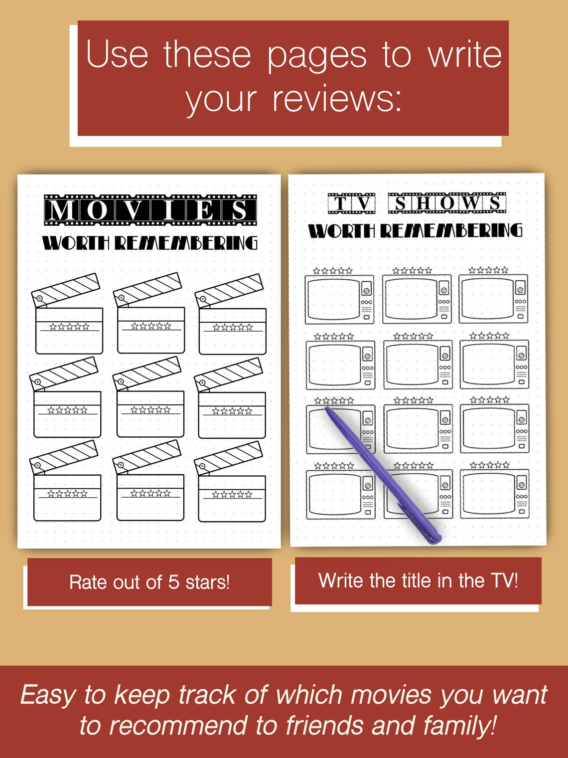 Movie Tracker Printable TV Series Tracker Movie Log TV Show - Etsy