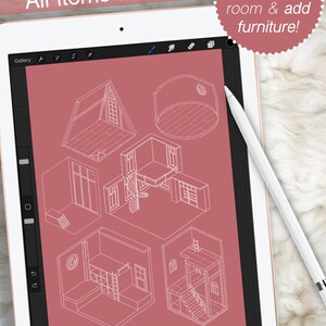 Isometric Procreate Stamps, Empty Room & House Theme, Procreate Brushes ...