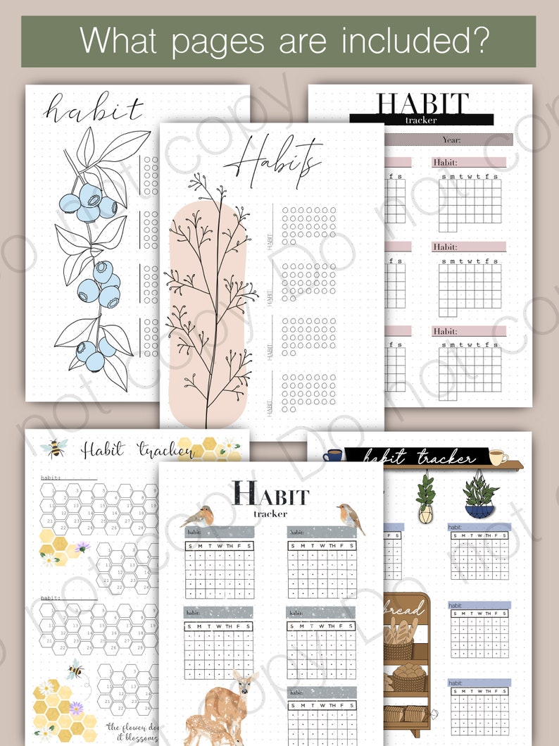 Habit Tracker Printable Bundle, Habit Tracker Kit, Bullet Point Journal ...