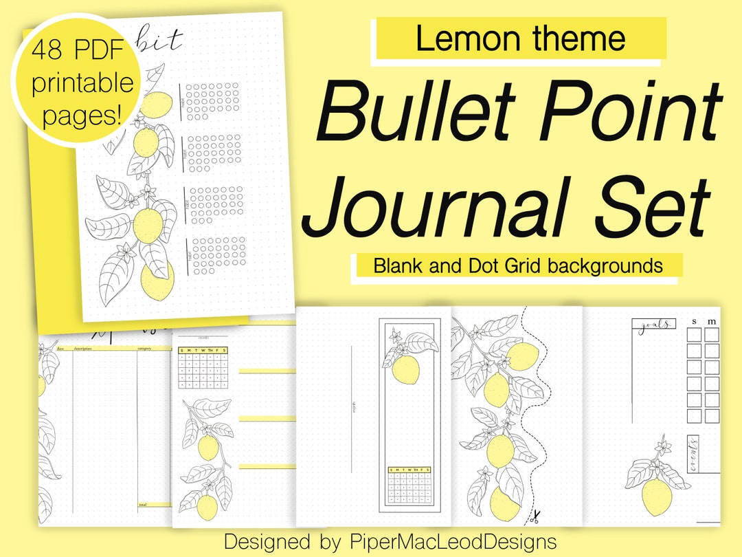 Bullet Point Journal Set, Printable Bujo Inserts, Lemon Fruit Themed ...