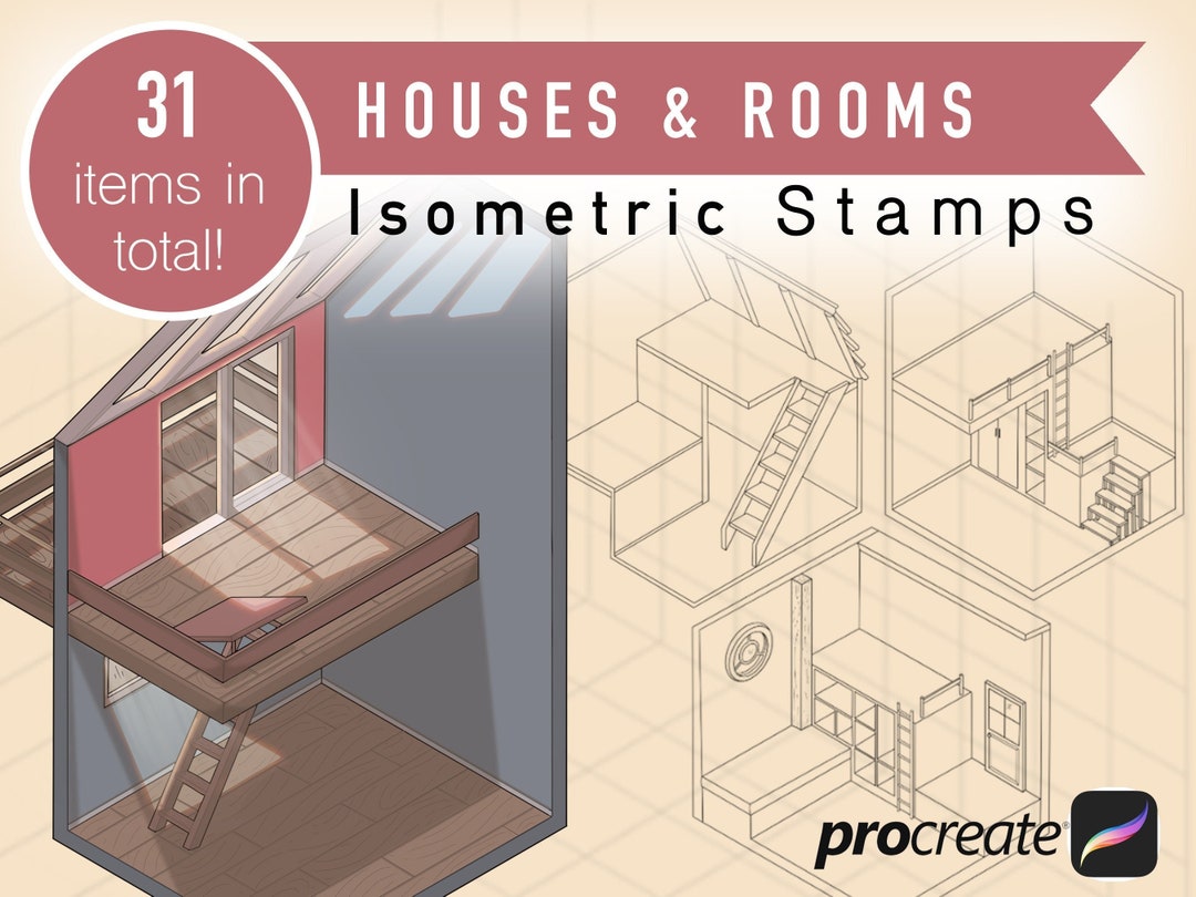 Isometric Procreate Stamps, Empty Room & House Theme, Procreate Brushes ...