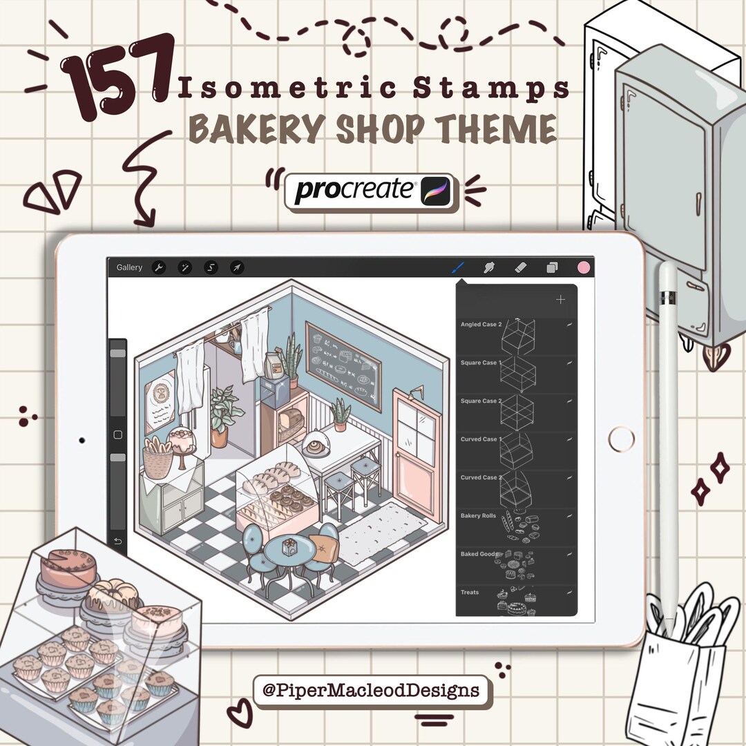Isometric Procreate Stamps, Bakery Shop Cafe Theme, Baked Goods Brushes ...