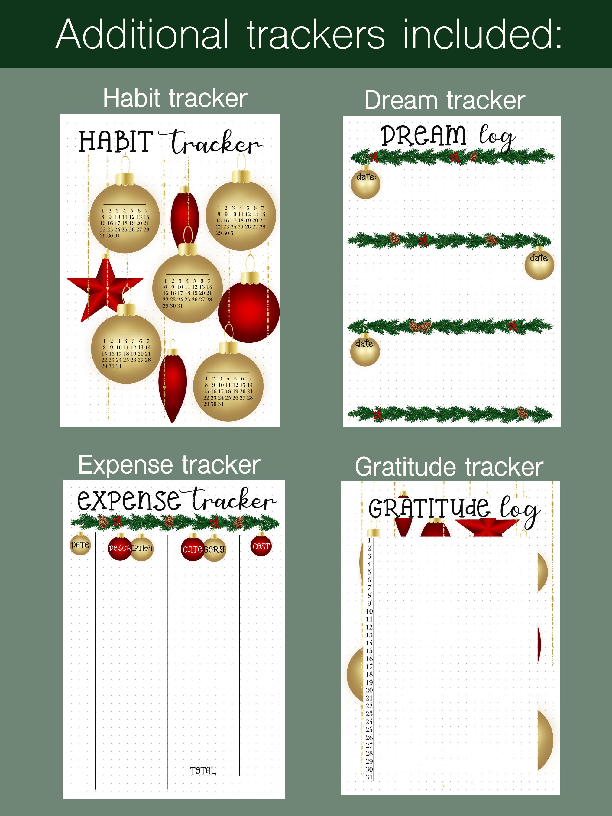 Bullet Point Journal Set, Printable PDF, Christmas Kit, Digital Use ...