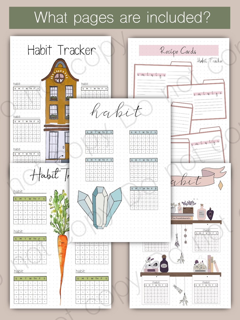 Habit Tracker Printable Bundle, Habit Tracker Kit, Bullet Point Journal ...
