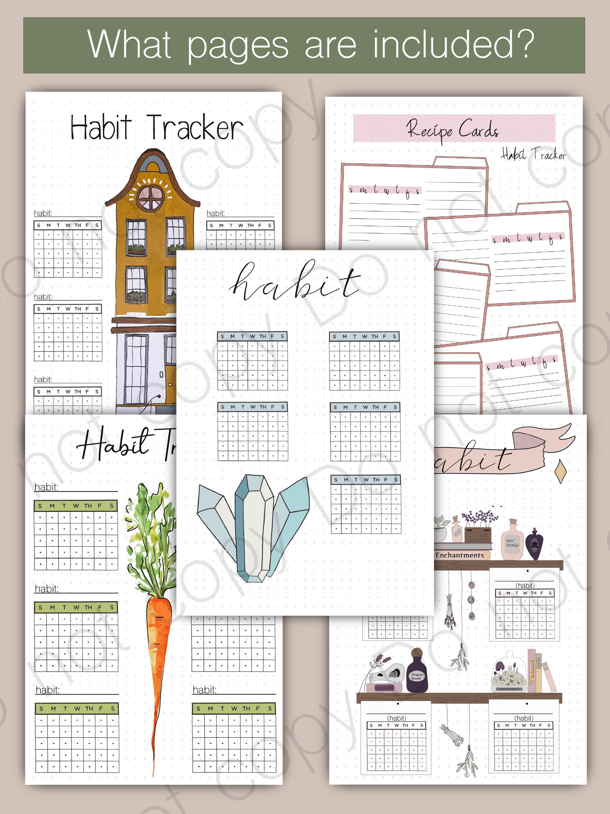 Hand Drawn Habit Tracker Printable Bundle: A5 Journal Inserts (17 PDF ...