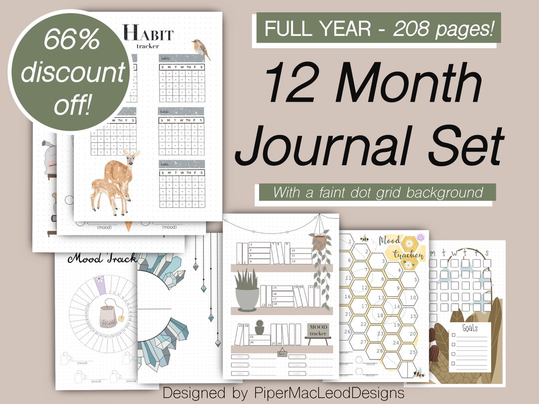 12 Month Bullet Point Journal Set, Full Year of Planner Templates ...