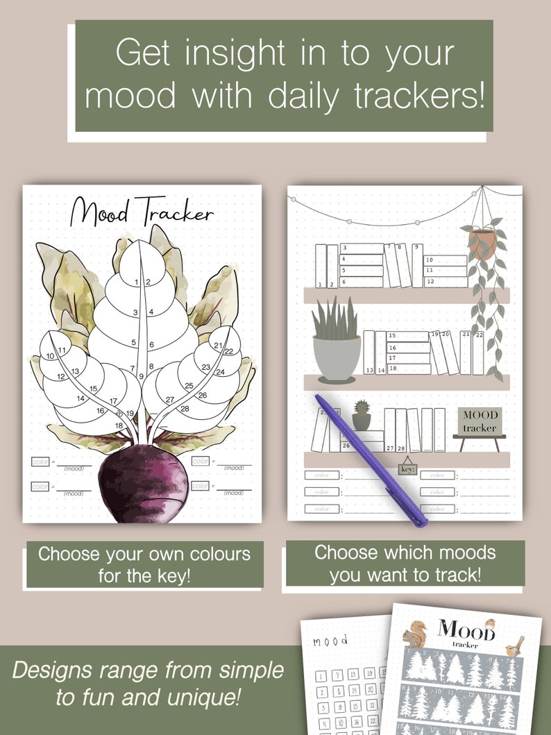 Mood Tracker Bundle Pack Printable, Mood Chart for Bullet Point Journal ...
