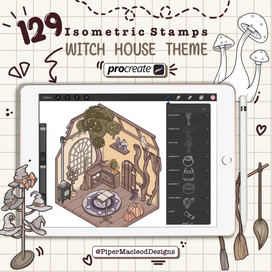 Isometric Procreate Stamps, Spooky Witch House Theme, Magic Wizard ...