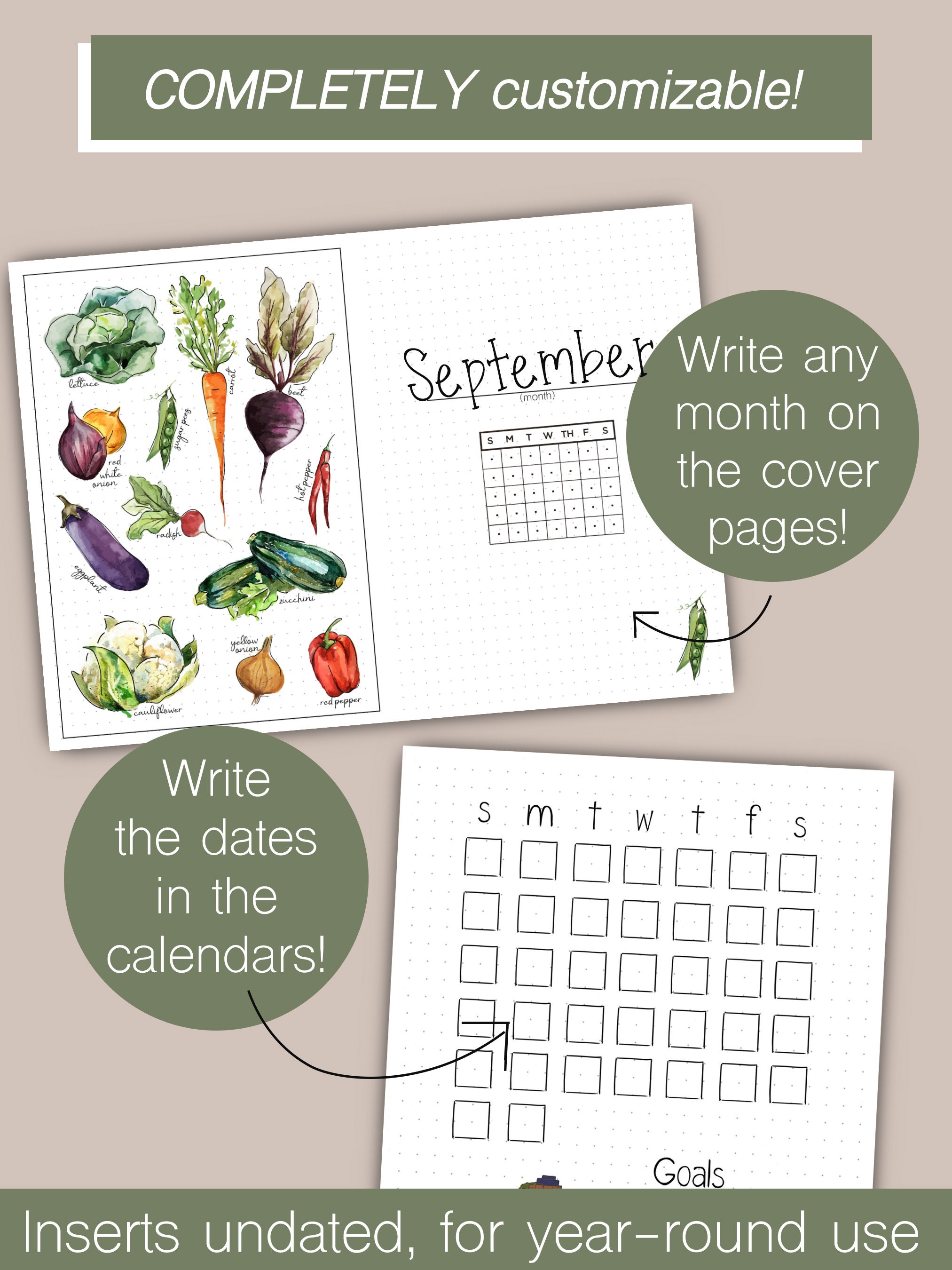 12 Month Bullet Point Journal Set, Full Year of Planner Templates ...