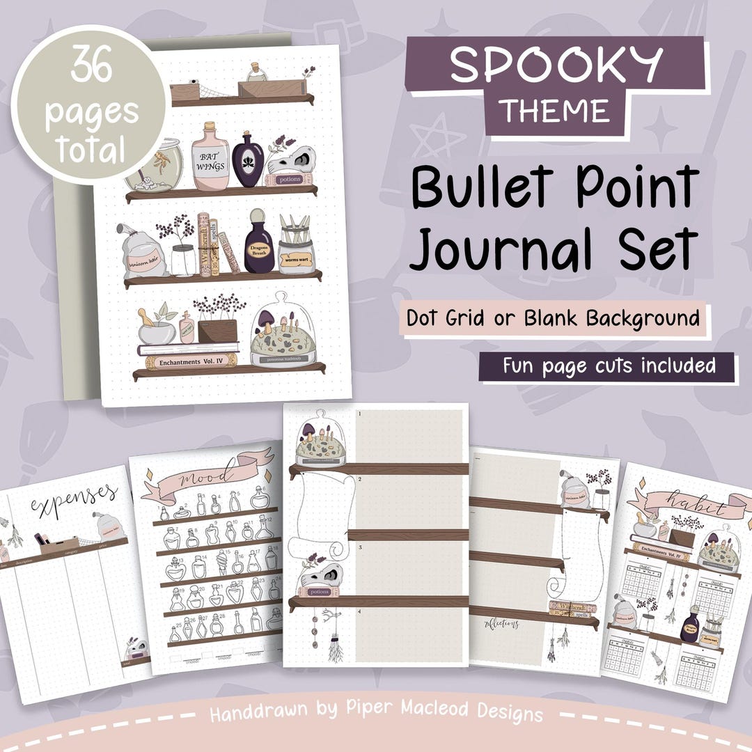 Bullet Point Journal Set With a Spooky Theme, Printable Journal Inserts ...