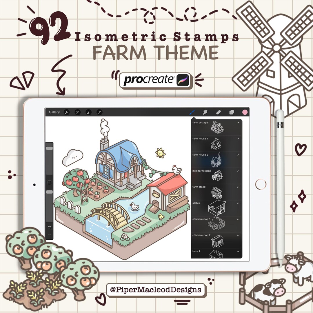 Isometric Procreate Farm Stamps, Design Your Own Farmstead, Digital ...