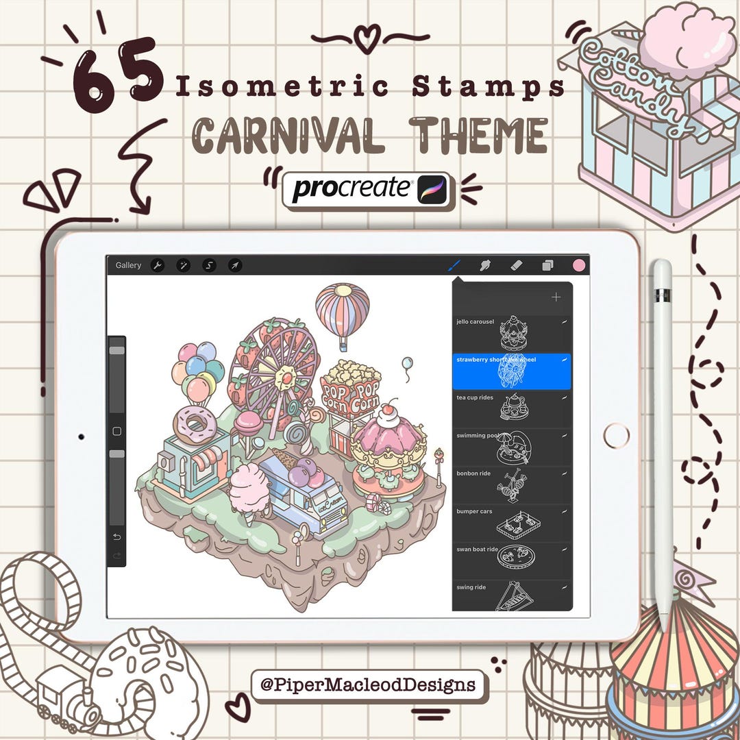 Isometric Procreate Carnival Stamps, Design Your Own Theme Park, Candy ...