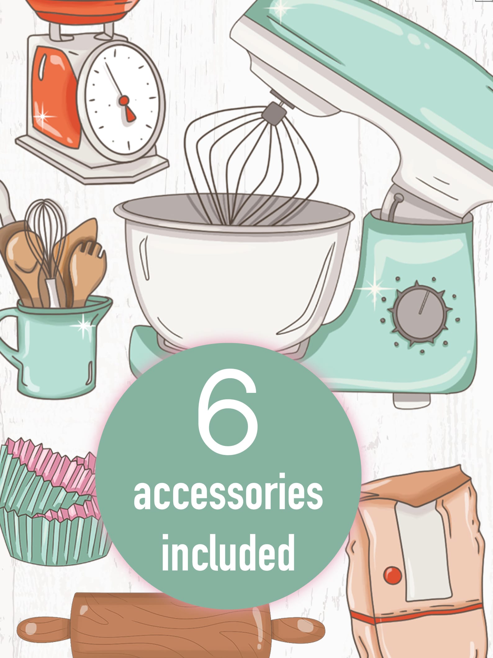 Baking Supplies Clip Art Bundle, Hand Drawn Baking Clipart, 50's ...