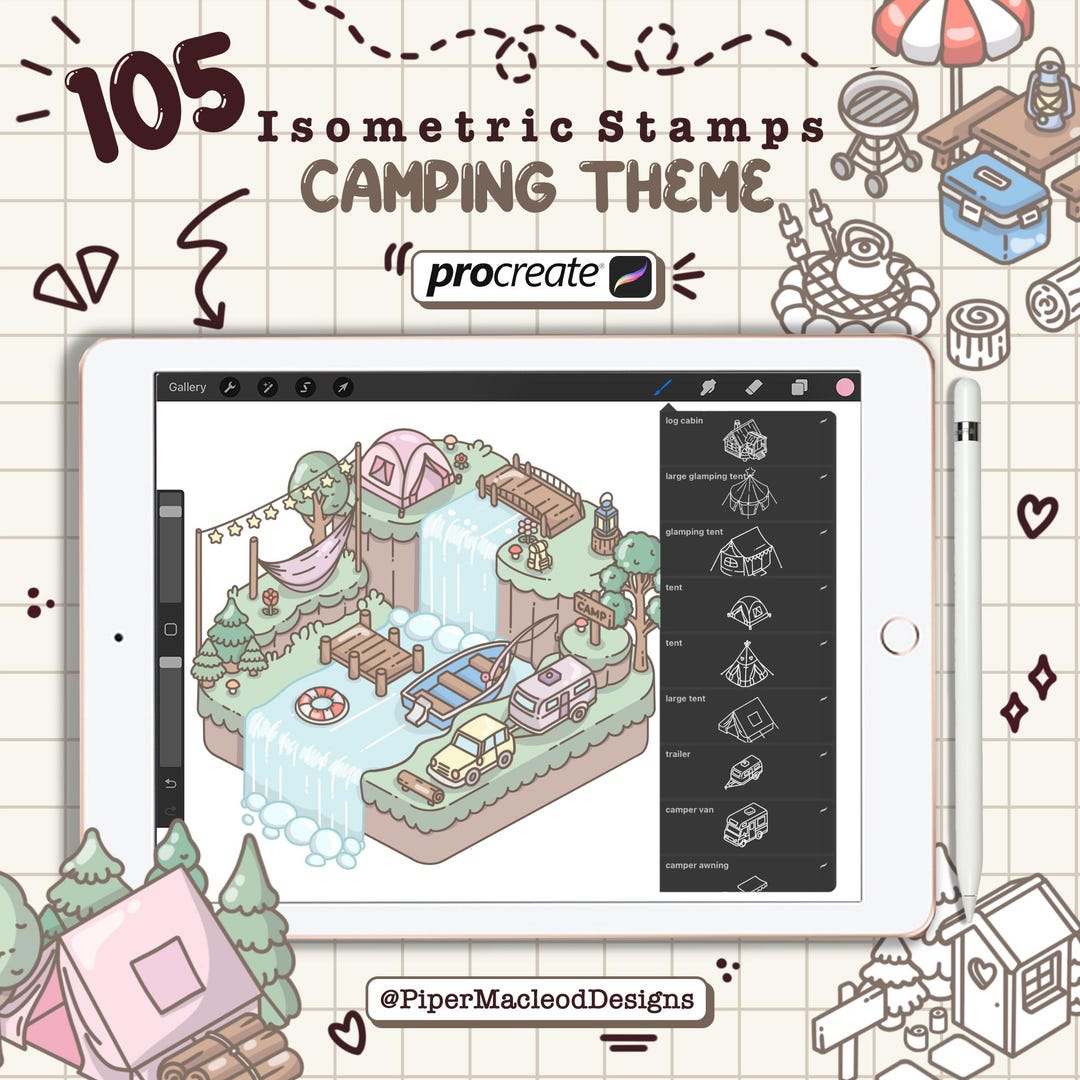 Isometric Procreate Camping Stamps, Design Your Own Campground, Digital ...