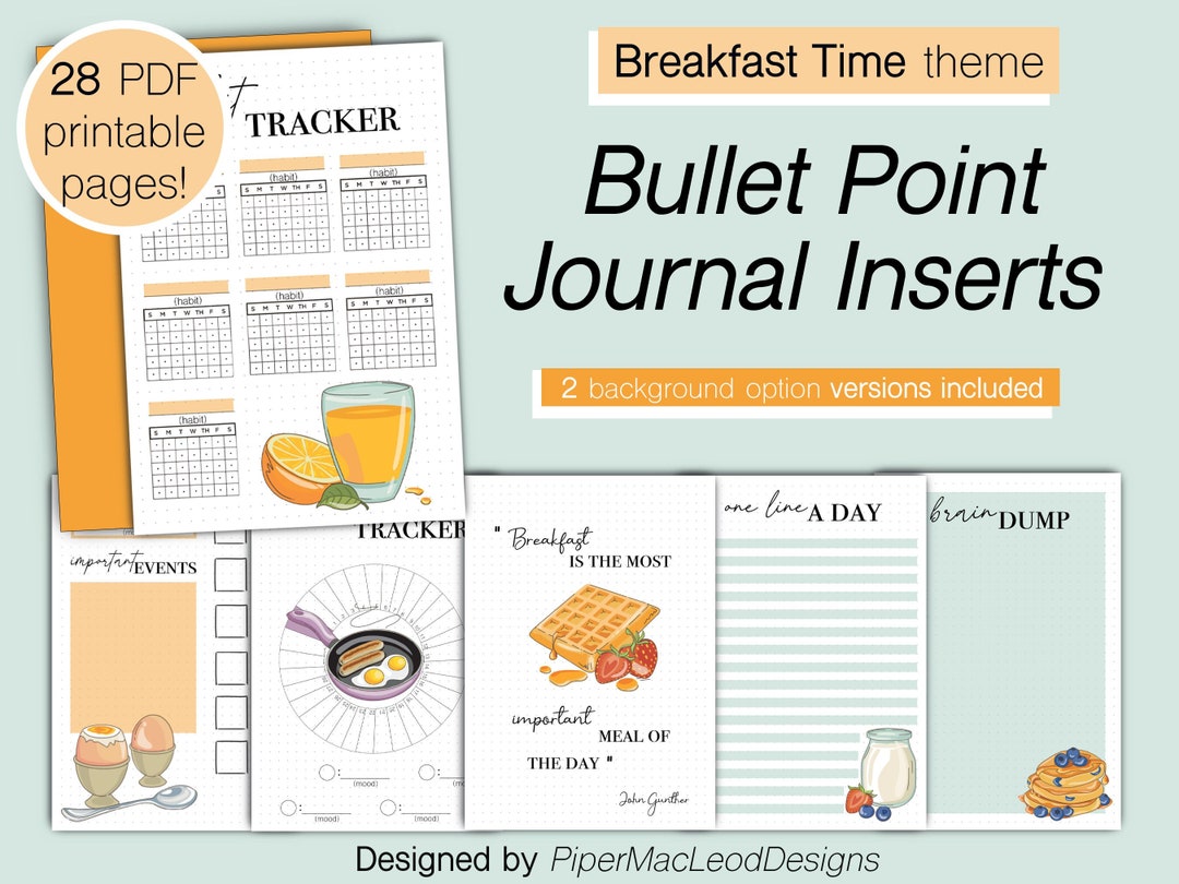 Bullet Point Journal Set, Breakfast Foods Theme for Planner Lovers ...