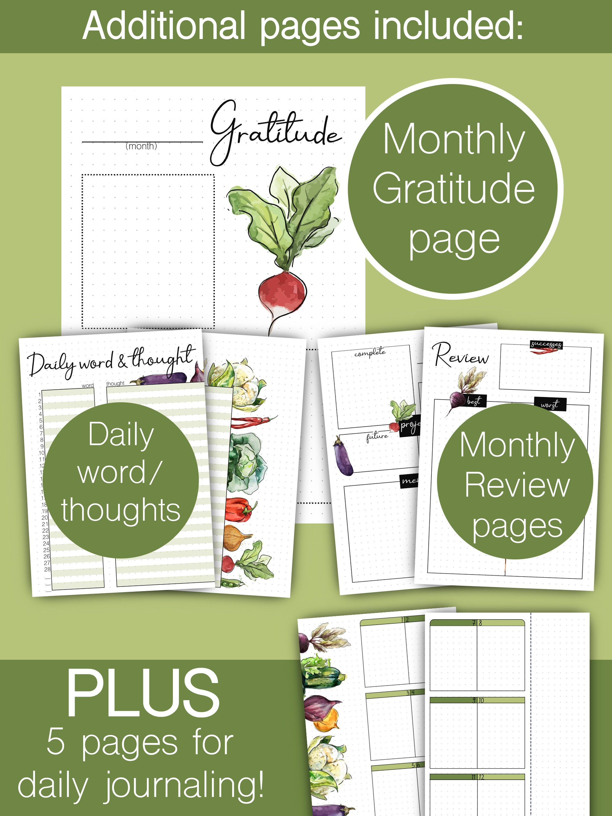 Bullet Point Journal Set With a Fresh Vegetable Theme Simple - Etsy Canada