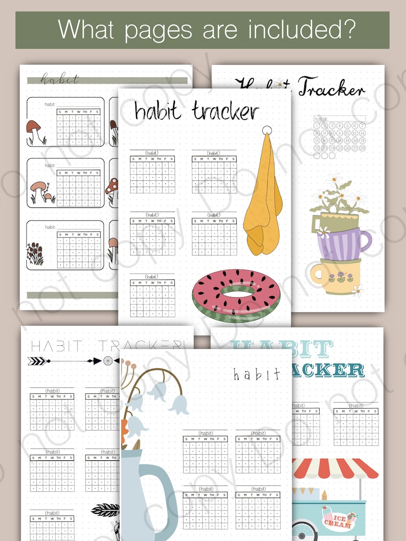 Habit Tracker Printable Bundle, Habit Tracker Kit, Bullet Point Journal ...