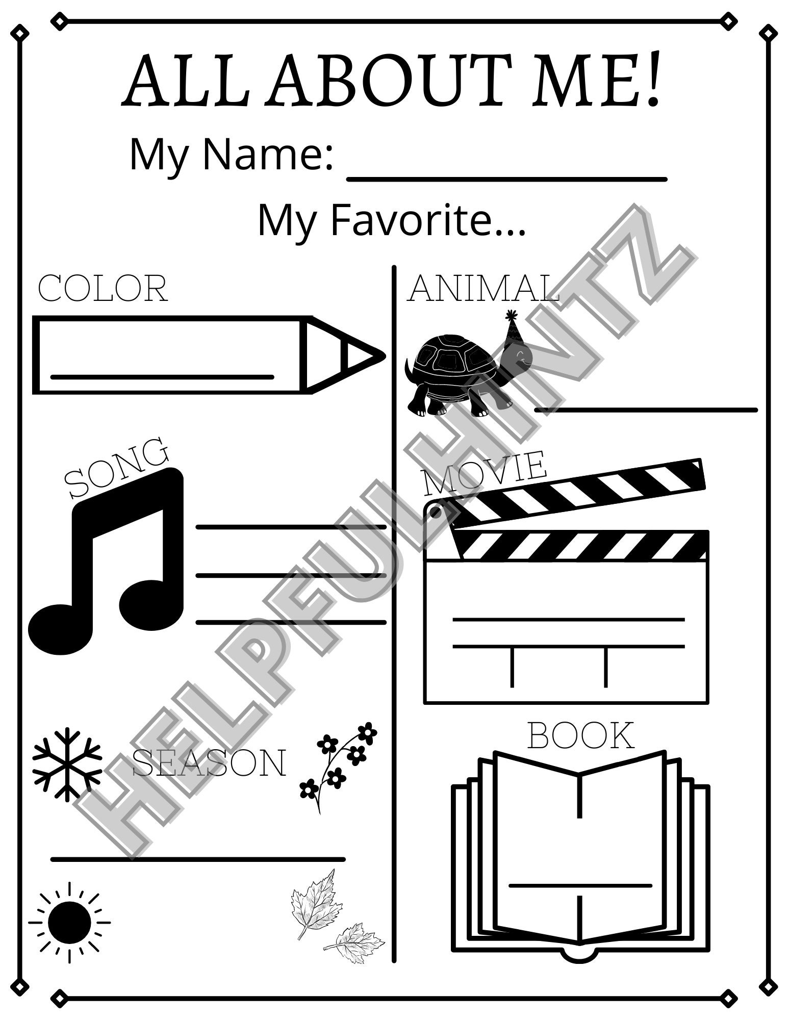 All About Me Favorites Worksheet