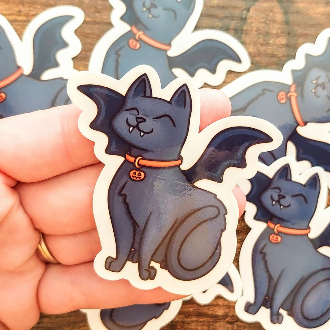 Bat Cat Halloween Sticker - Etsy