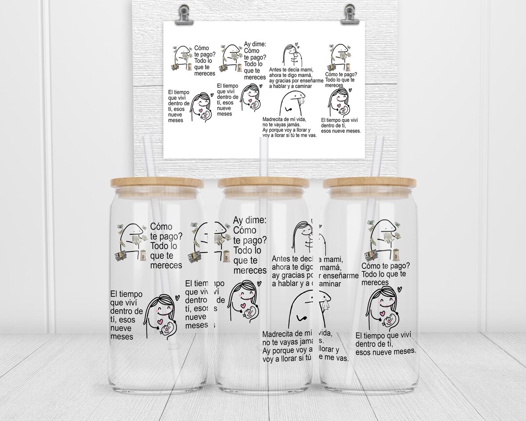 Vaso De Vidrio Flork Como Te Pago Canción Para Mama/ Clear Glass Cup 16 ...