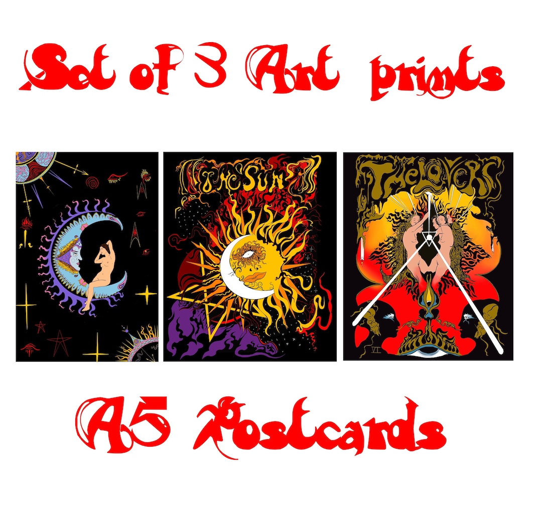 Set of 3 Psychedelic Tarot Card Prints, Trippy Esoteric Postcards A5 ...