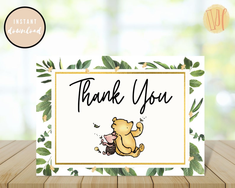 Classic Winnie the Pooh Thank You Card Printable PDF and Folded Card ...