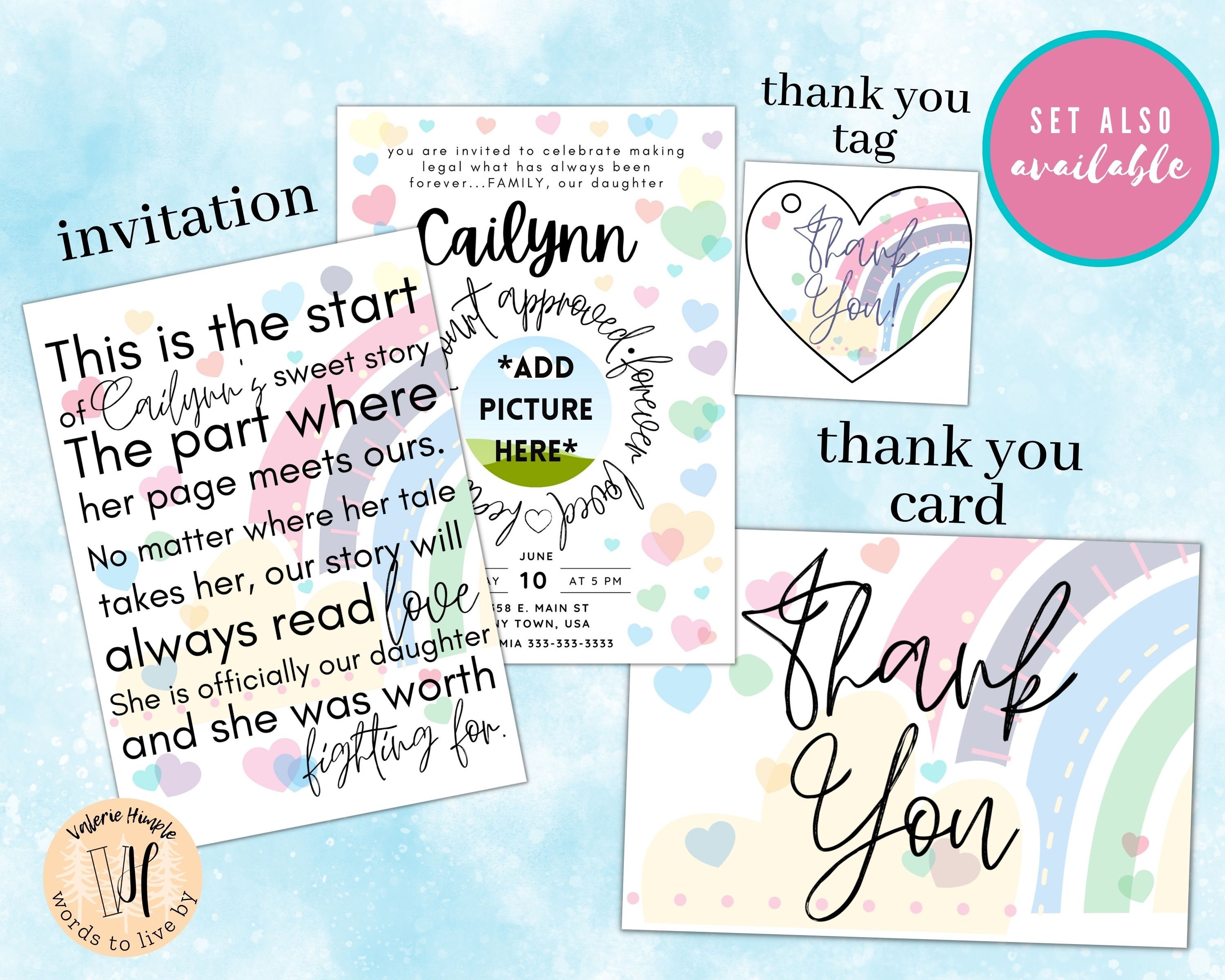 Rainbow Hearts Adoption Invitation Canva Editable Template - Multiple ...