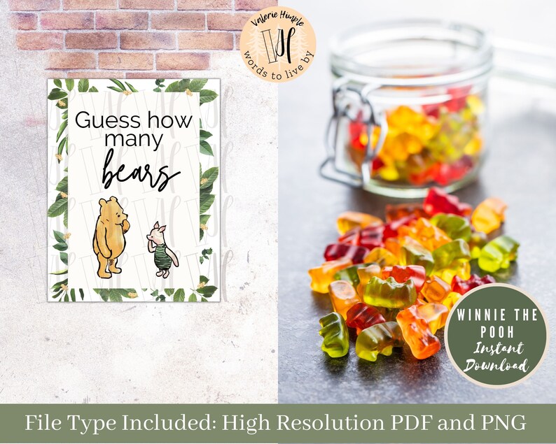 Classic Winnie the Pooh Guess How Many Bears Game - PNG and PDF Instant ...