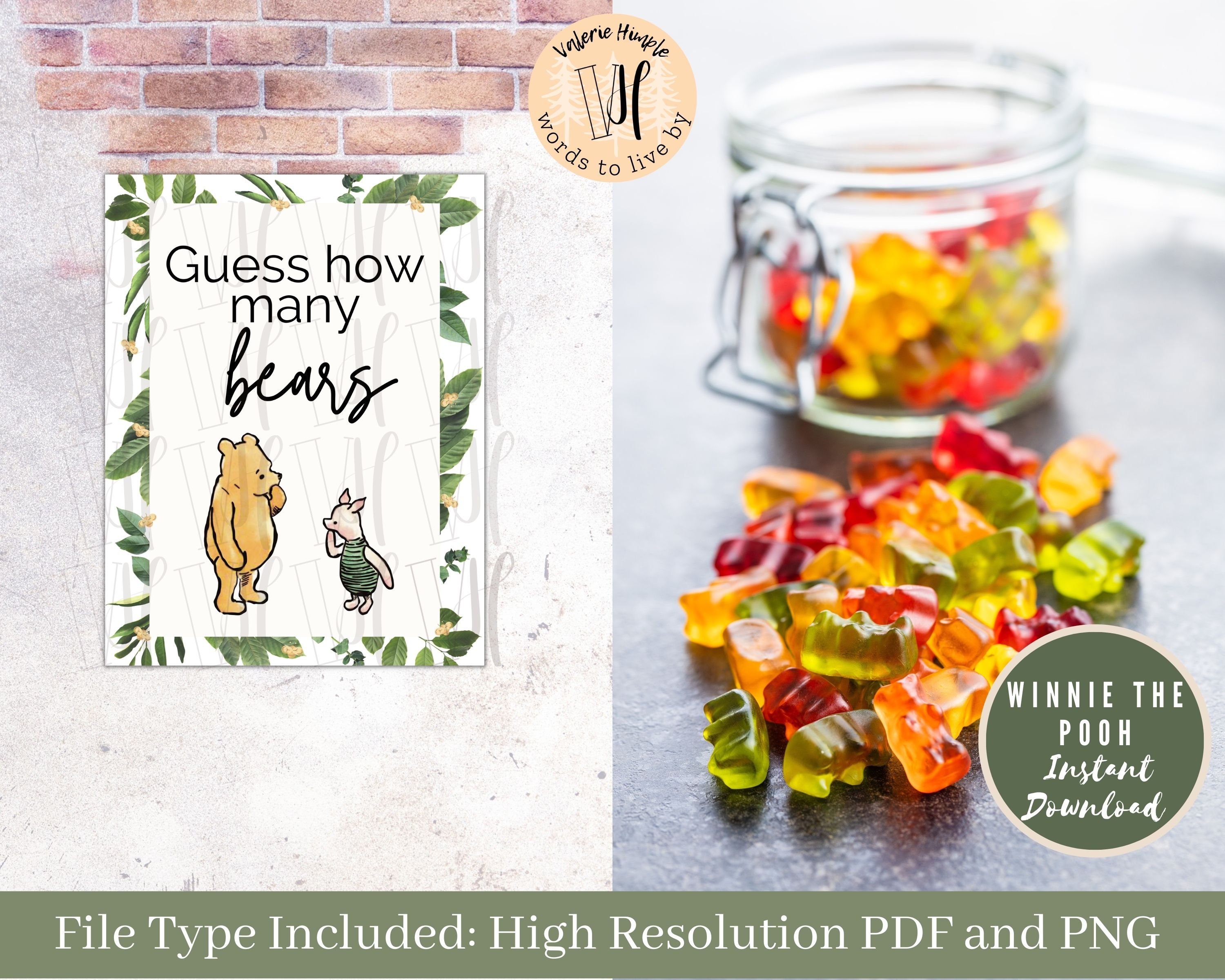 Classic Winnie the Pooh Guess How Many Bears Game - PNG and PDF Instant ...