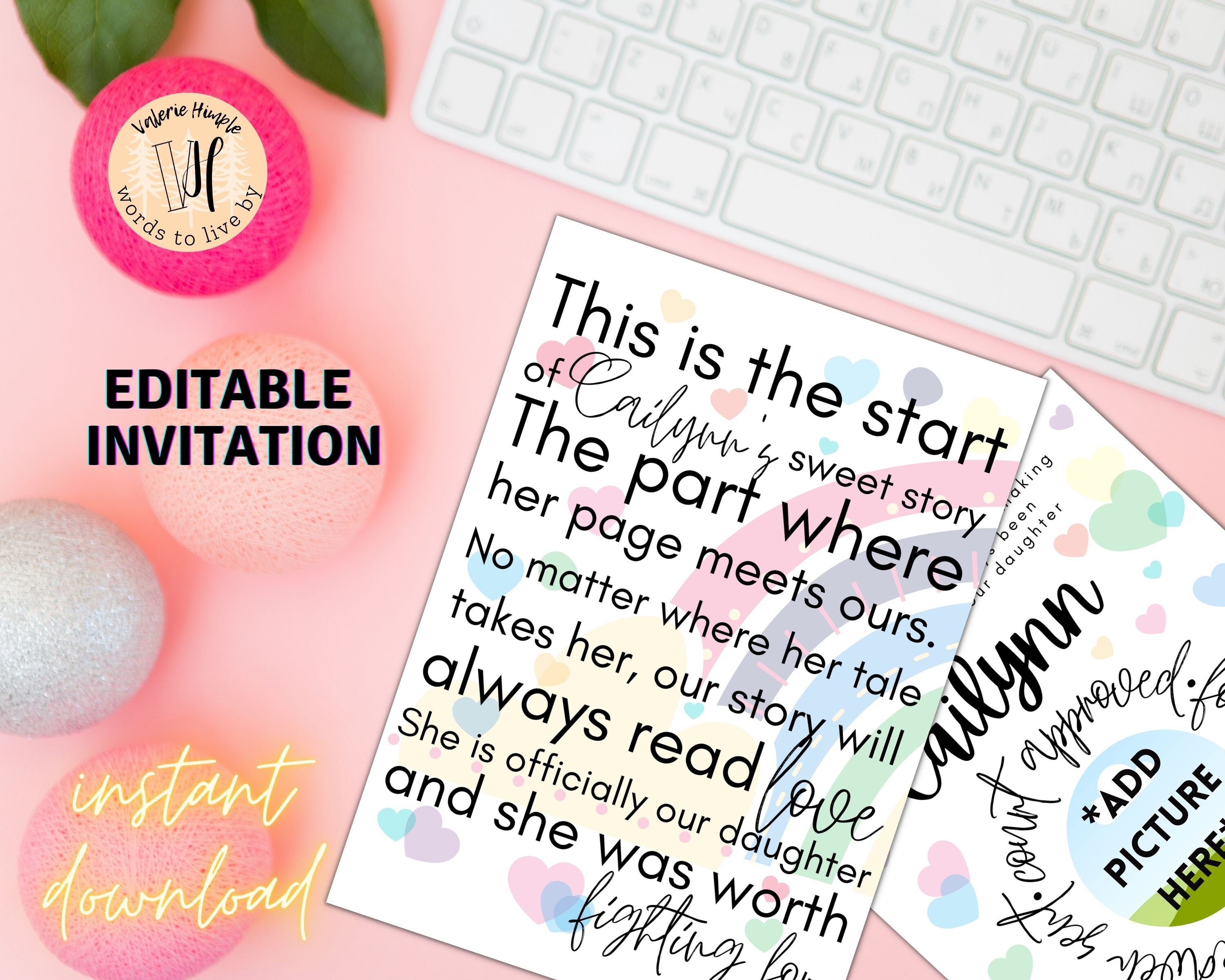 Rainbow Hearts Adoption Invitation Canva Editable Template - Multiple ...