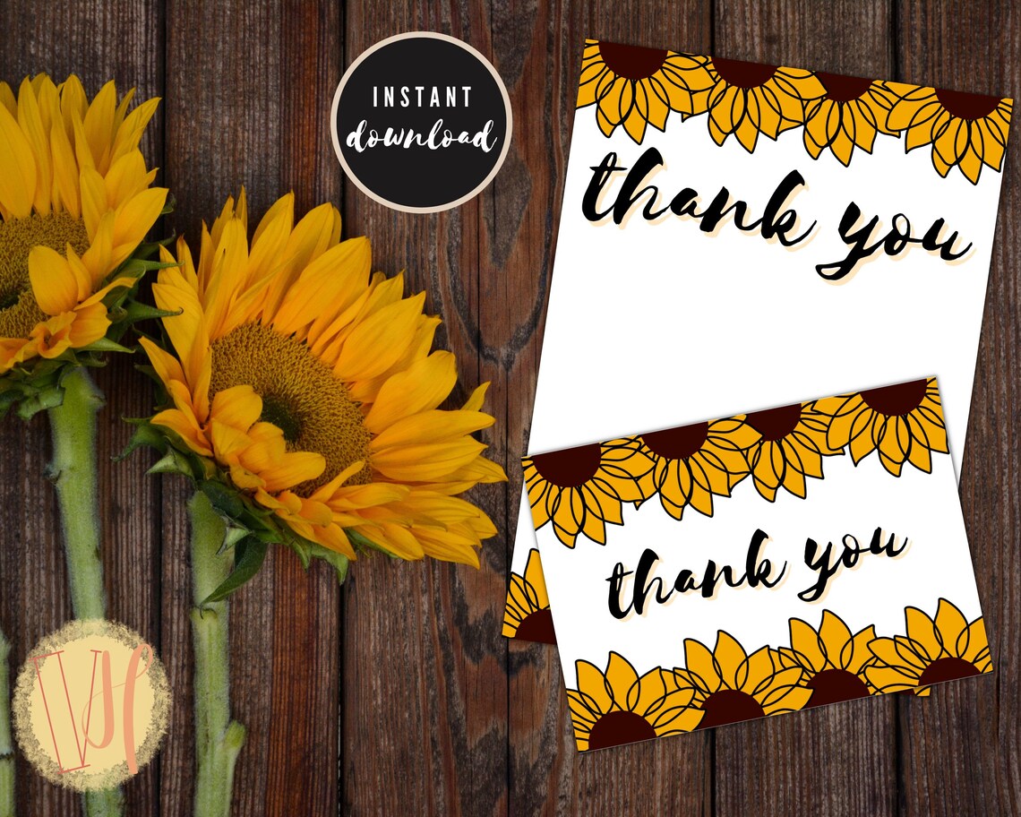Sunflower Thank You Card Printable PDF and Folded Card - Etsy