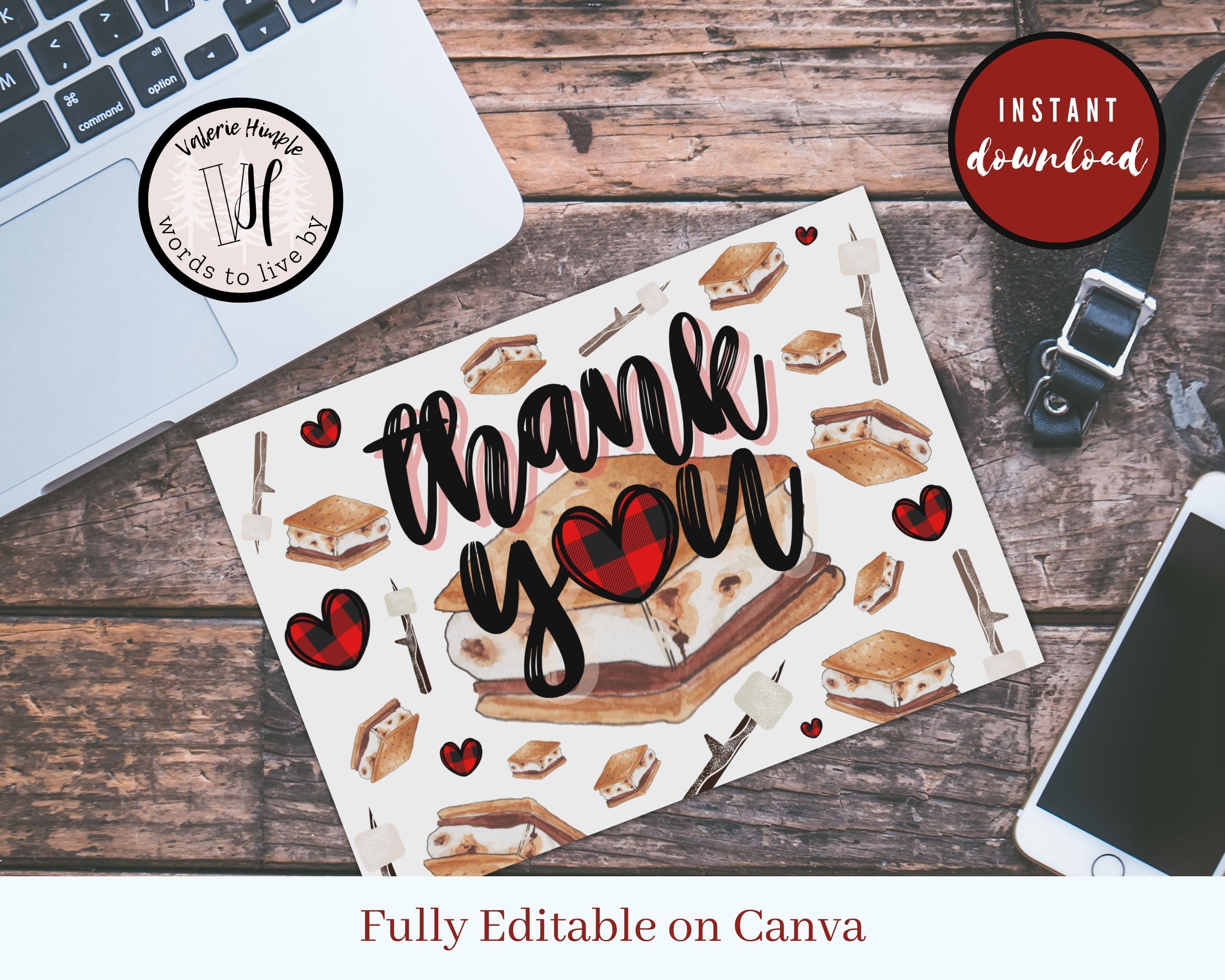 Adding Smore Love Thank You | Printable PDF and Folded Card - Editable ...
