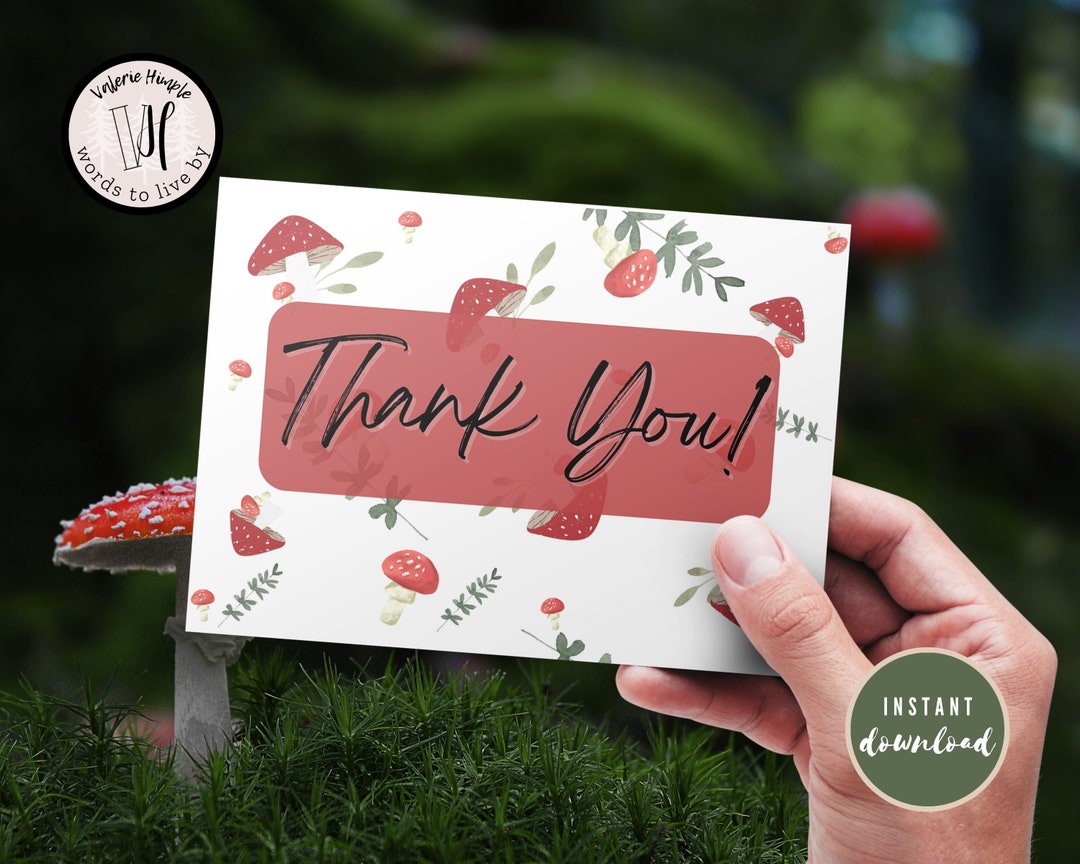 Red Mushroom Thank You Printable Folded Card - Editable Template - Etsy