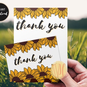 Sunflower Thank You Card Printable PDF and Folded Card - Etsy