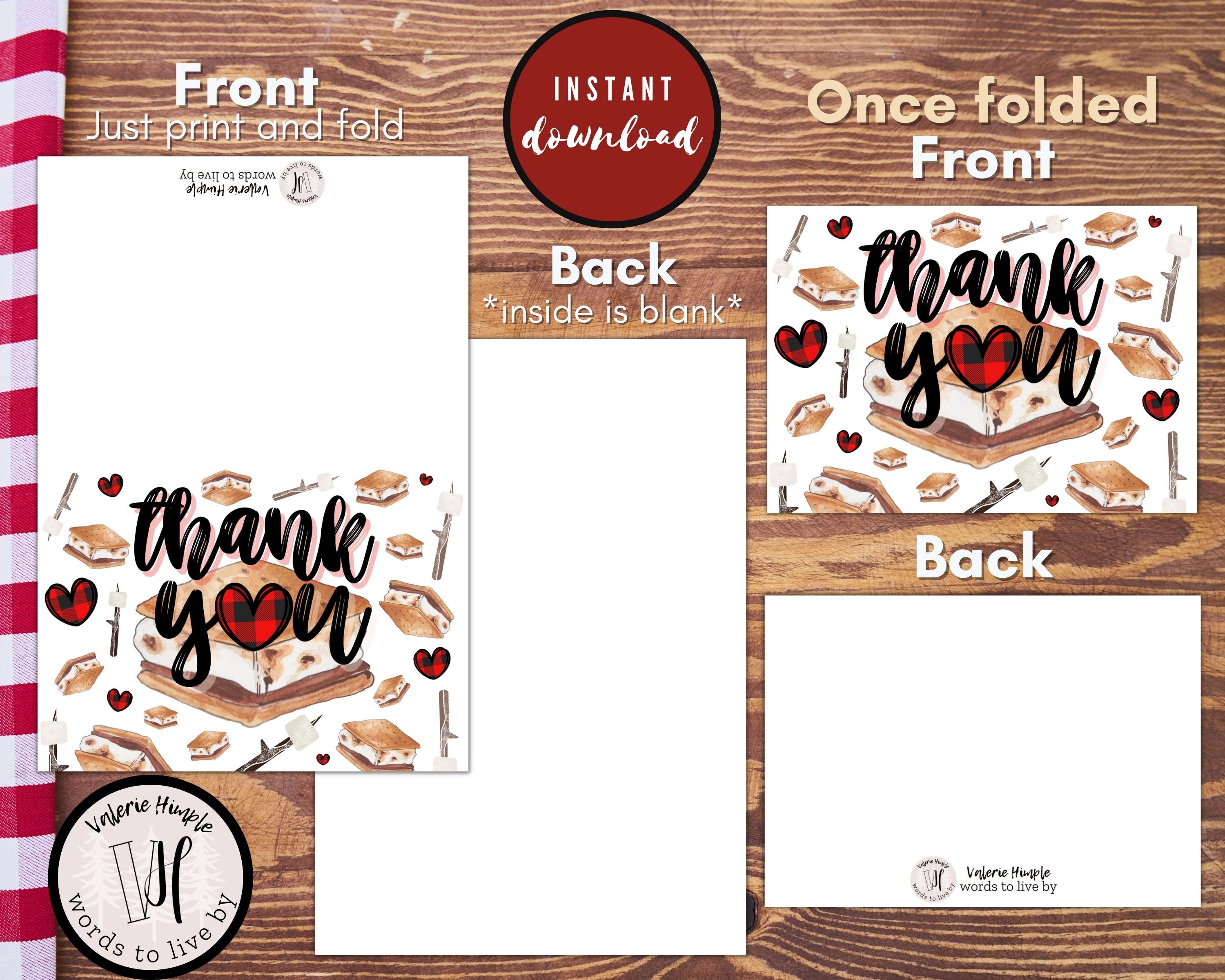 Adding Smore Love Thank You | Printable PDF and Folded Card - Editable ...