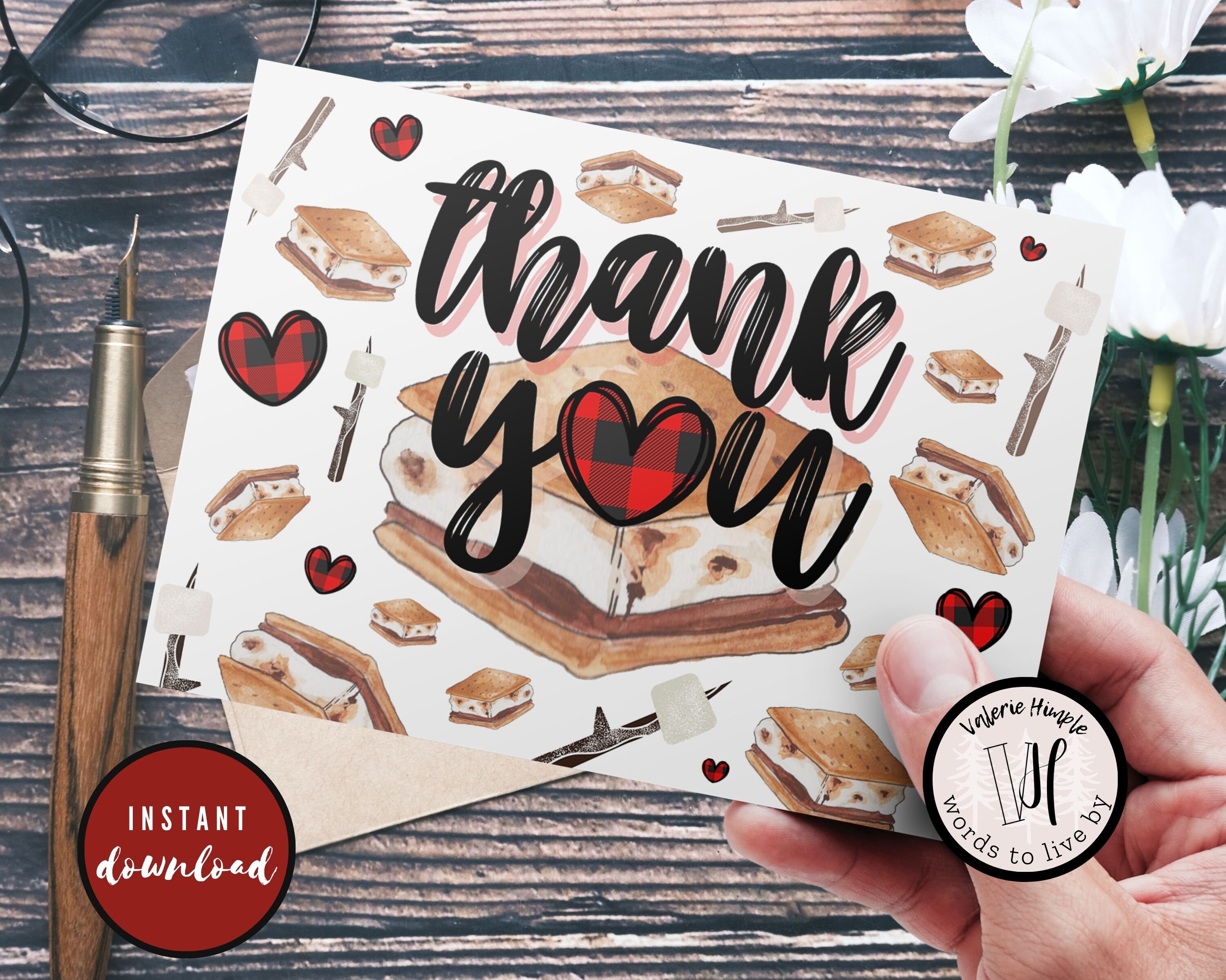 Adding Smore Love Thank You | Printable PDF and Folded Card - Editable ...